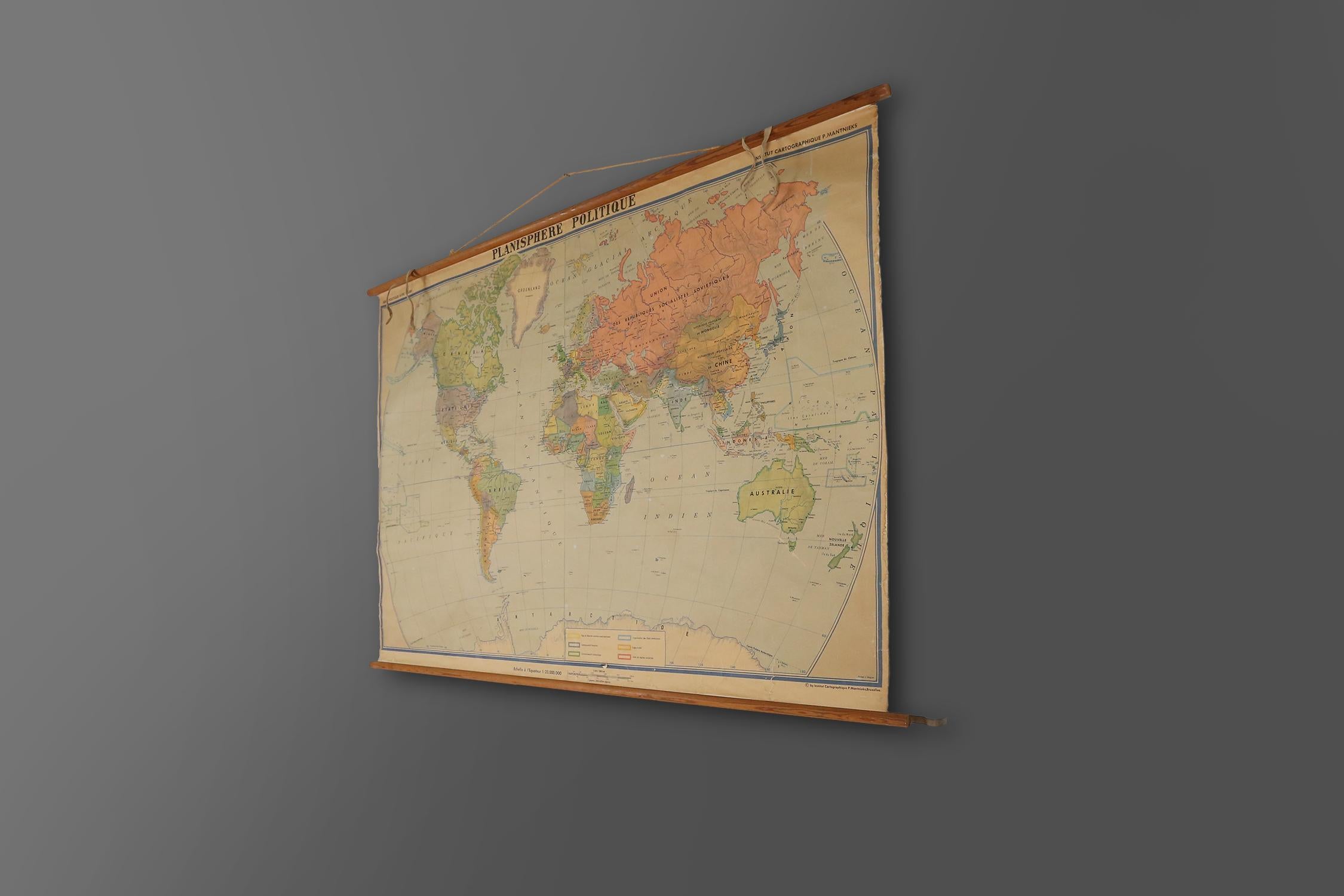 Large World School Map, 1950s For Sale at 1stDibs