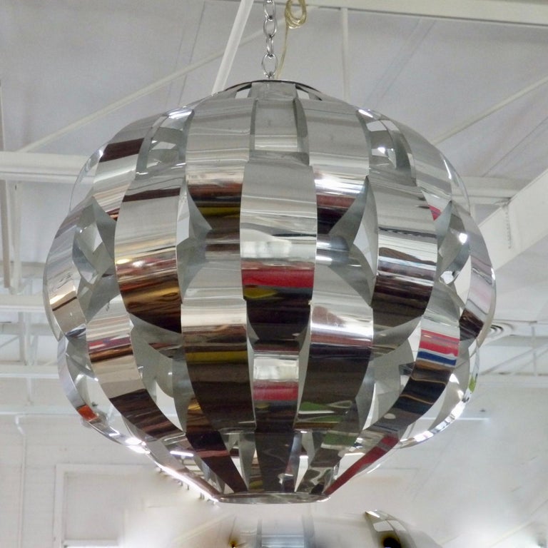 Large Woven Chrome Hanging Pendant Entry Lamp For Sale at 1stDibs