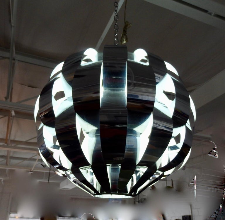 Large Woven Chrome Hanging Pendant Entry Lamp For Sale at 1stDibs