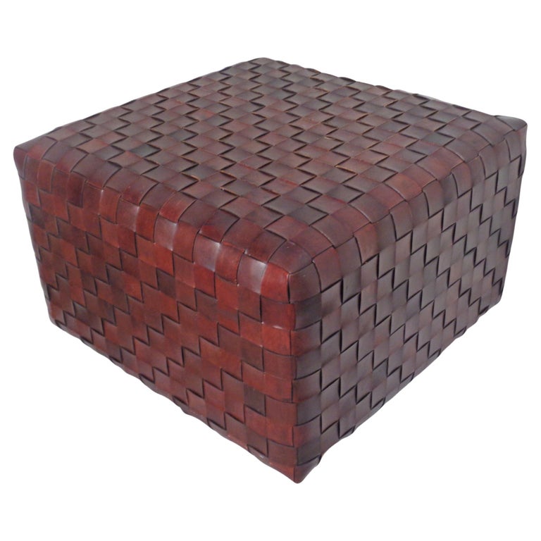 Large Woven Leather Ottoman For Sale at 1stDibs