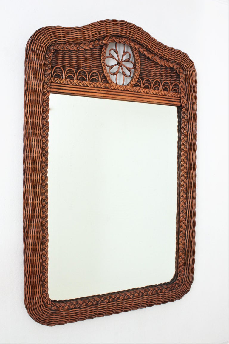 Large Woven Rattan Mirror, 1970s For Sale at 1stDibs