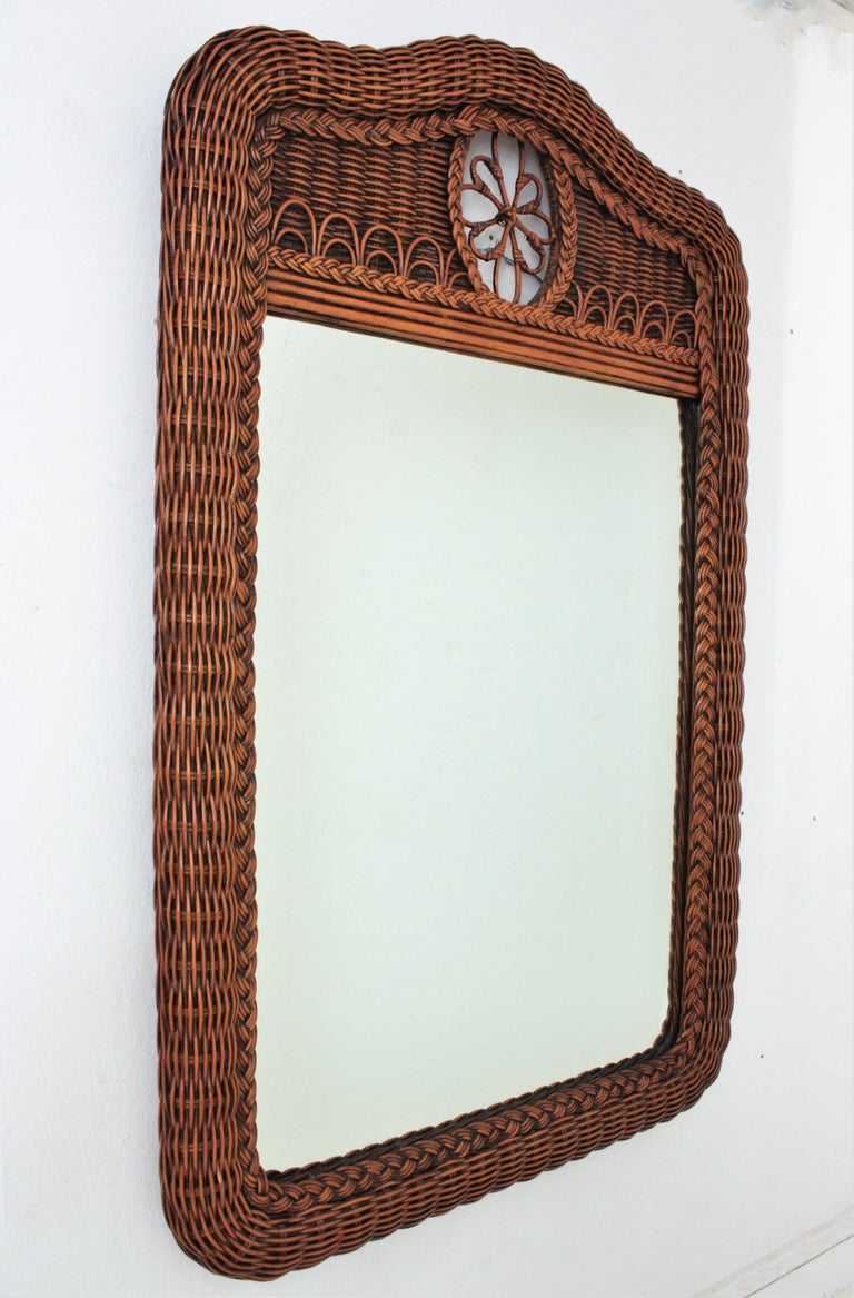 Large Woven Rattan Mirror, 1970s For Sale at 1stDibs