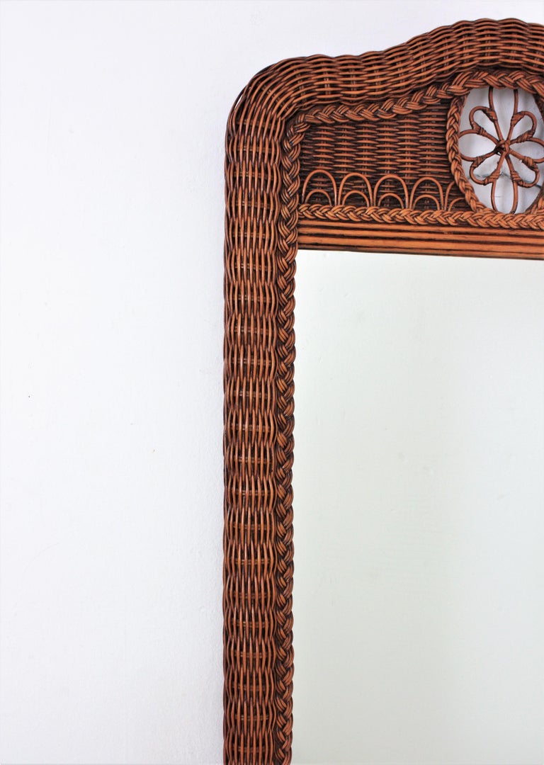 Large Woven Rattan Mirror, 1970s For Sale at 1stDibs