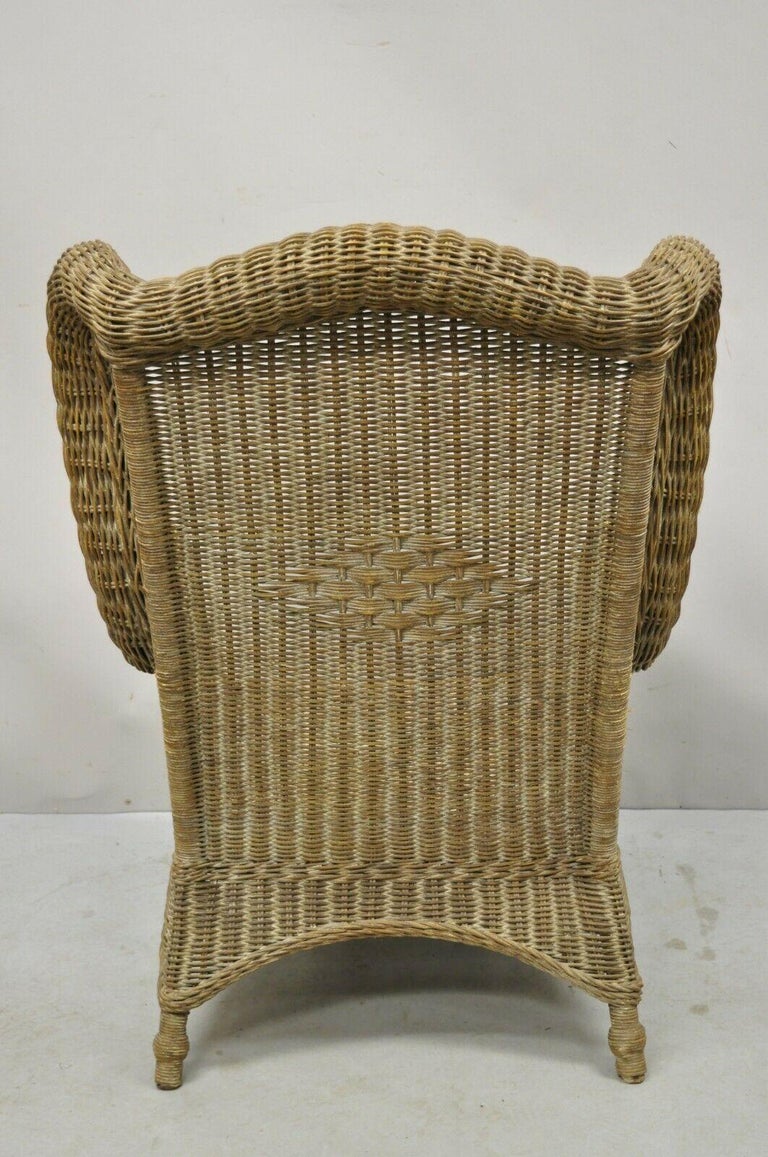 Large Woven Wicker Rattan Victorian Style Wingback Lounge Arm Chair For ...