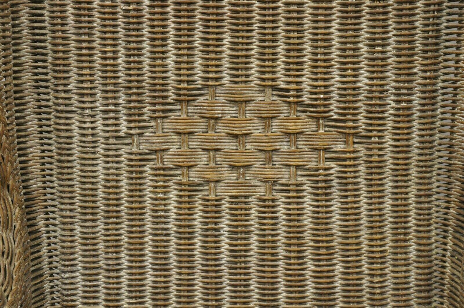 Large Woven Wicker Rattan Victorian Style Wingback Lounge Arm Chair For ...