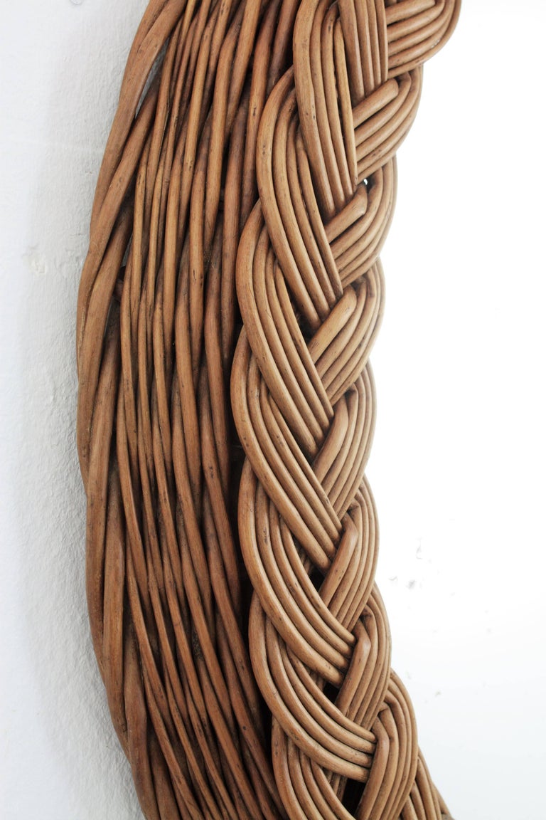 Large Woven Wicker Round Braided Mirror, Spain, 1940s at 1stDibs