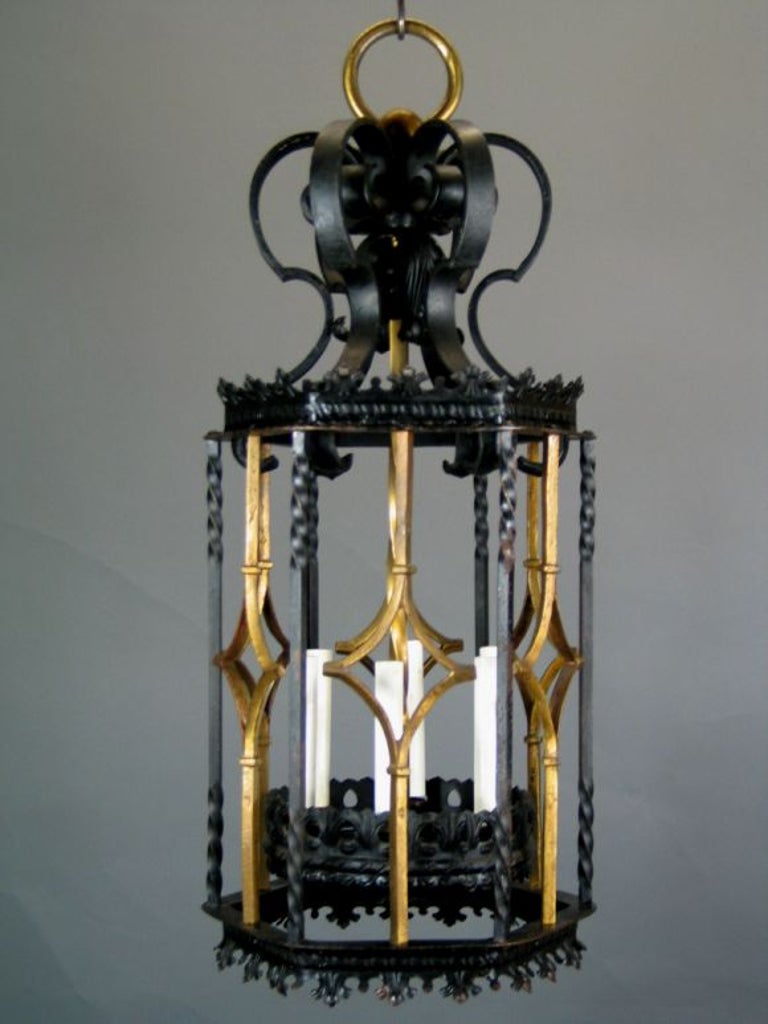 Large English Wrought Iron and Gilt Bronze Lantern, circa 1910s For ...