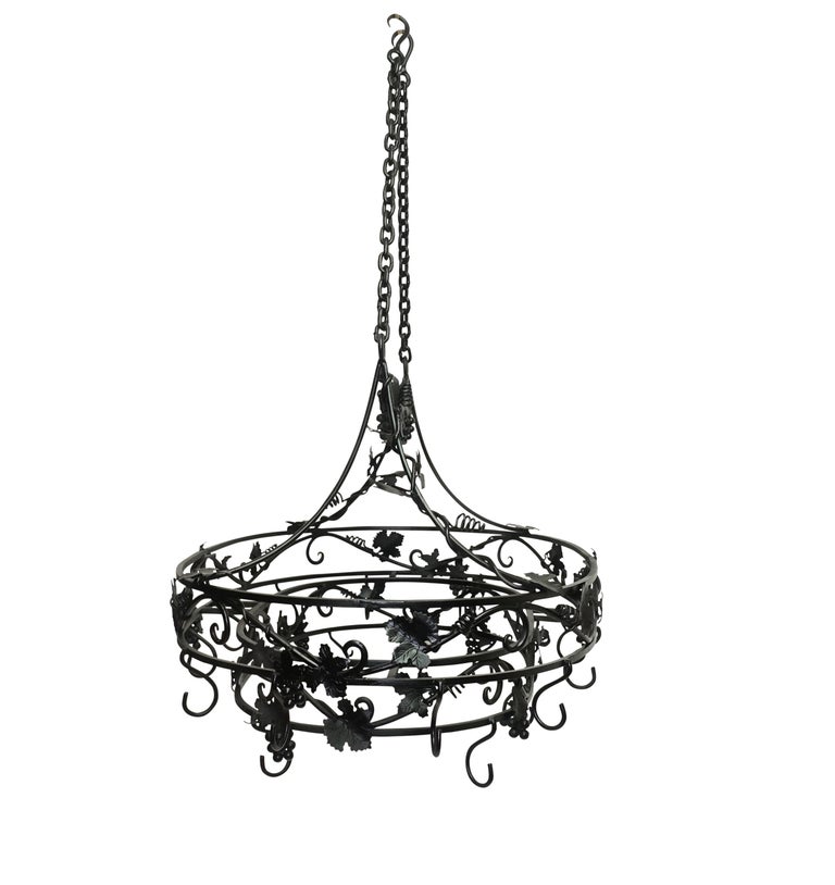 Large Wrought Iron Hanging Pot Rack with Grape Motif For Sale at ...