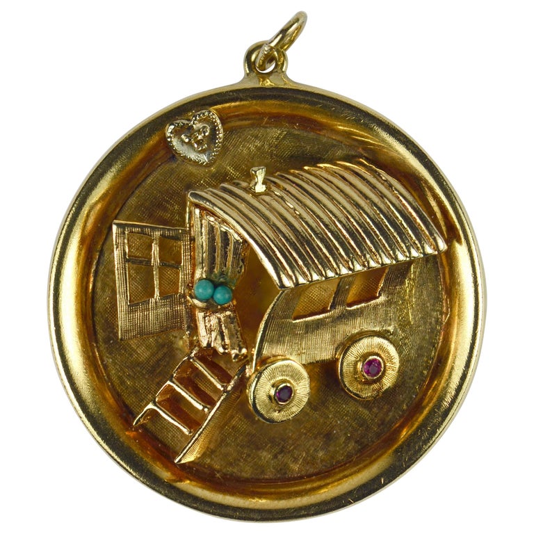Large Yellow Gold Turquoise Ruby Diamond Love Heart Gypsy Caravan Charm ...