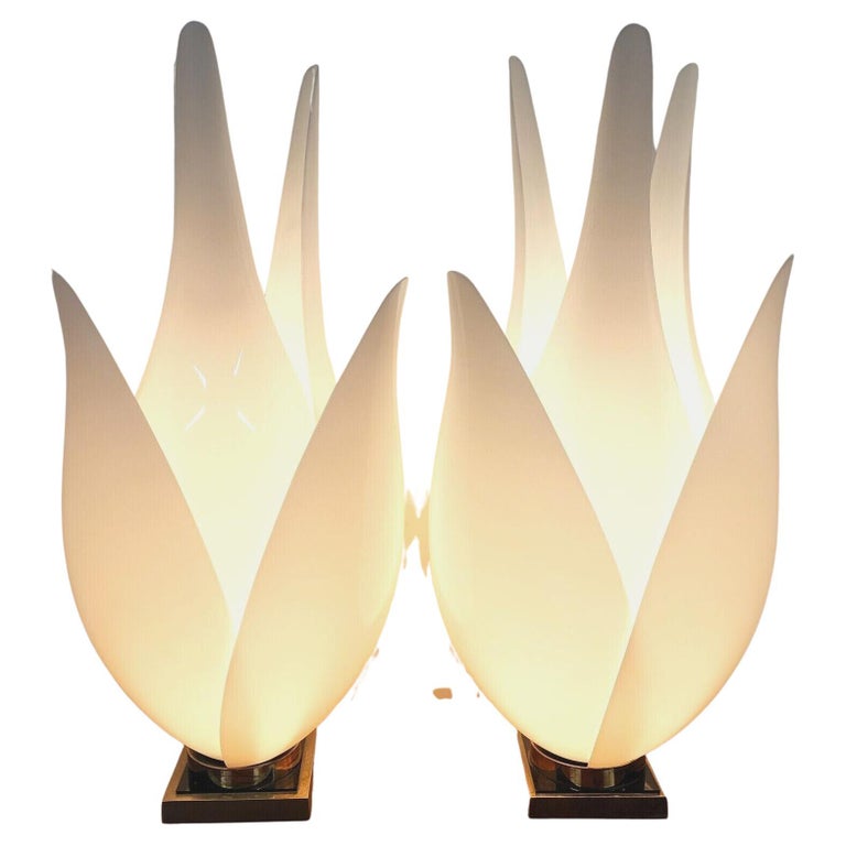Larger 1970s Rougier Floriform Tulip Lamps For Sale at 1stDibs
