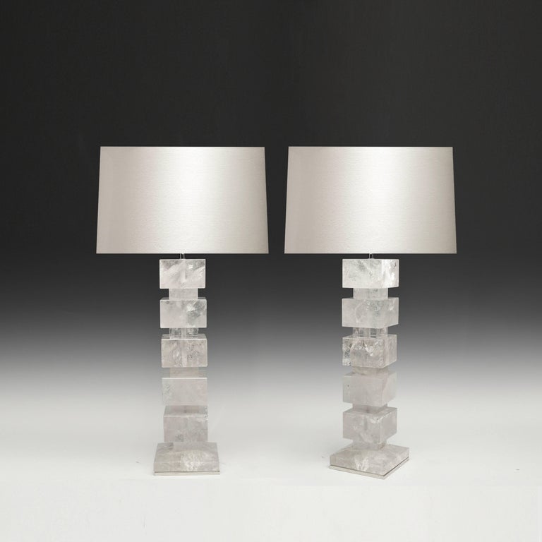 Larger Pair of Block Form Rock Crystal Lamps at 1stDibs