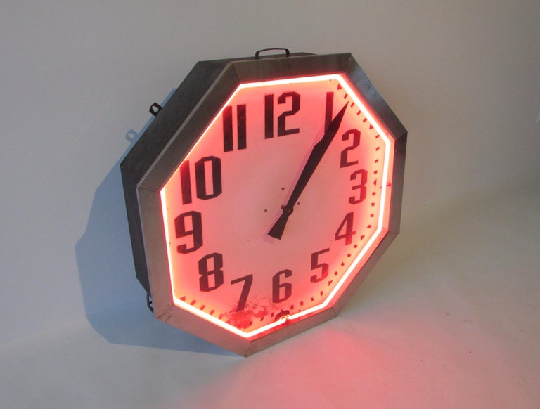 Larger Than Most Gas Station Man Cave Octagon Neon Clock For Sale at ...