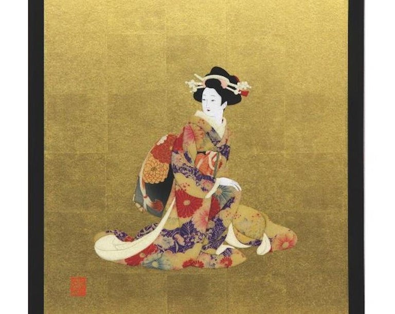 Large Red Yellow Silk Brocade Framed Handcrafted Japanese Decorative ...