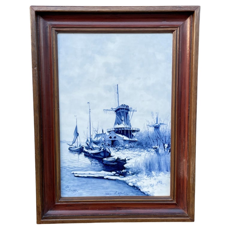 Largest and Mint Antique Delftware Porcelain Wall Tile Painting in ...
