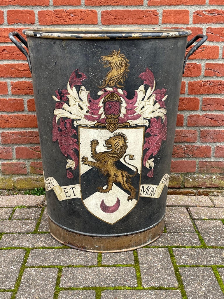 Largest Antique Firewood Bucket / Planter with British Crest 'God and ...