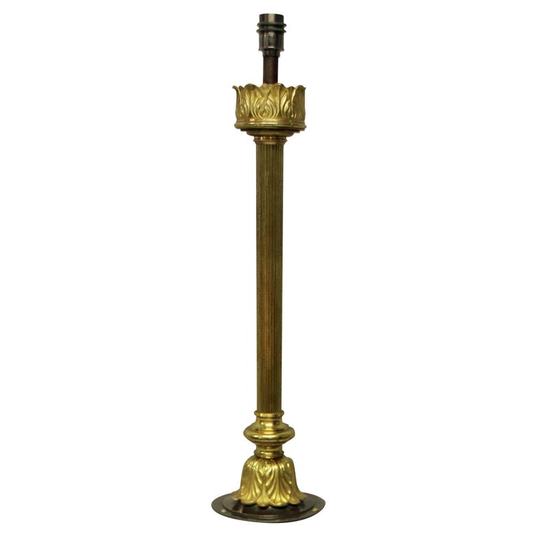 Larghe English Gilt Bronze Column Lamp For Sale at 1stDibs