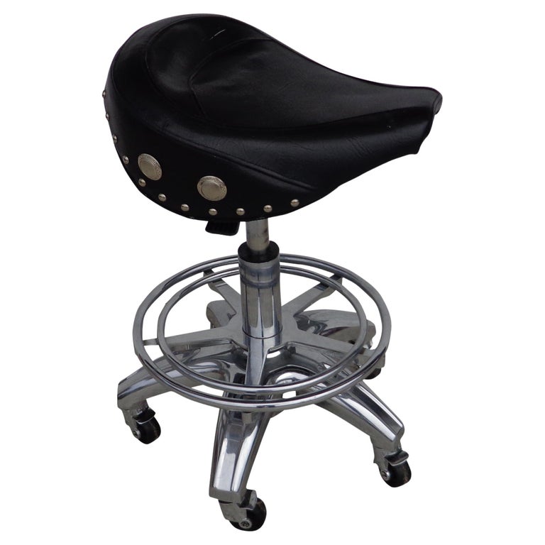 Larin Leather Saddle and Chrome Bar Stool For Sale at 1stDibs
