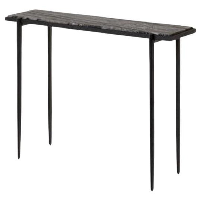 Lark Console, Hand Forged Iron Base, Silver Wave Marble Top For Sale at ...