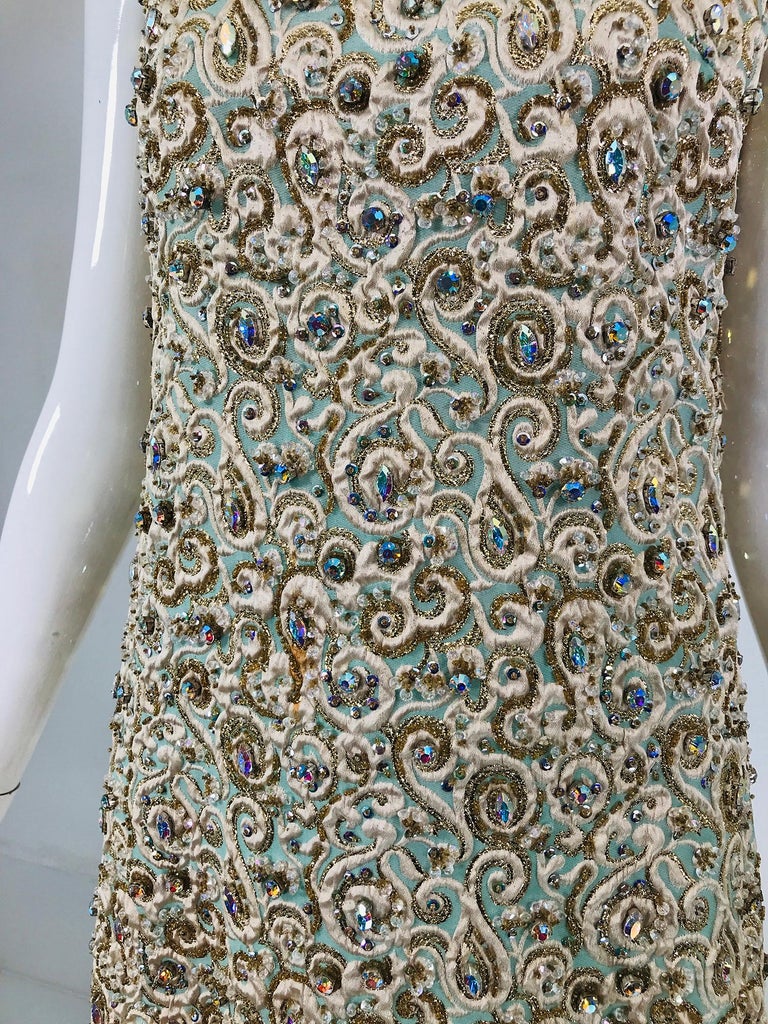 Larry Aldrich Heavily Beaded Brocade A Line Halter Neck Mini Dress ...