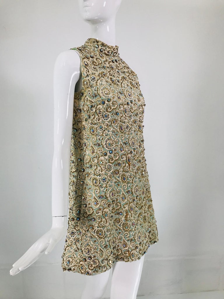 Larry Aldrich Heavily Beaded Brocade A Line Halter Neck Mini Dress ...