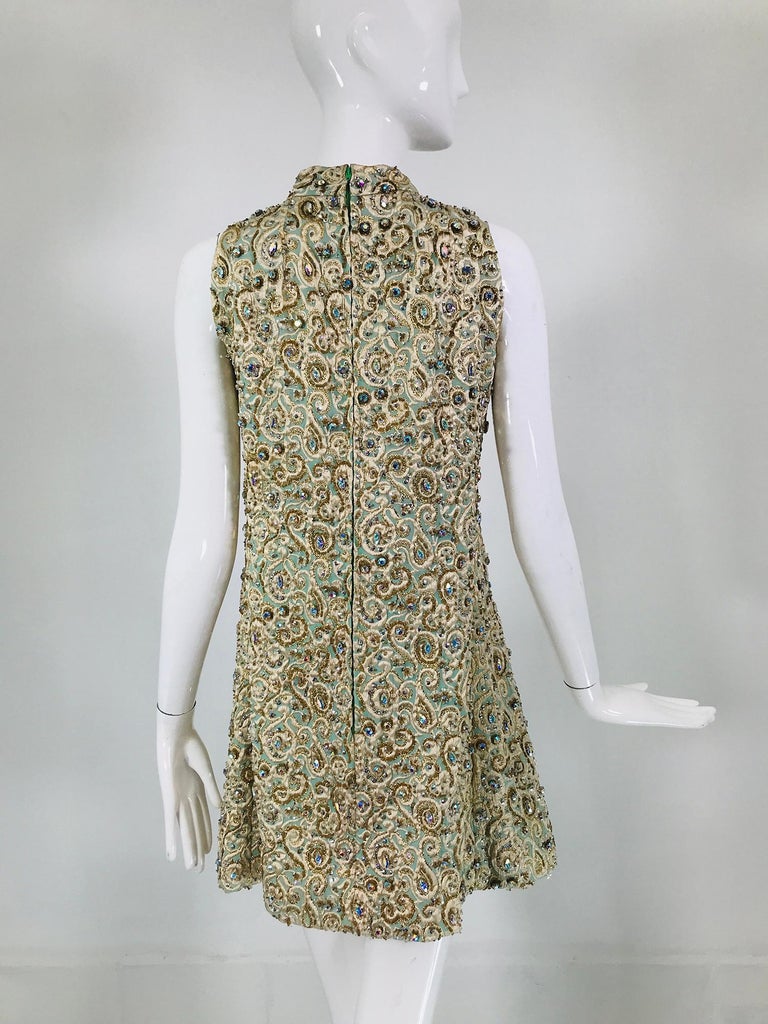 Larry Aldrich Heavily Beaded Brocade A Line Halter Neck Mini Dress ...