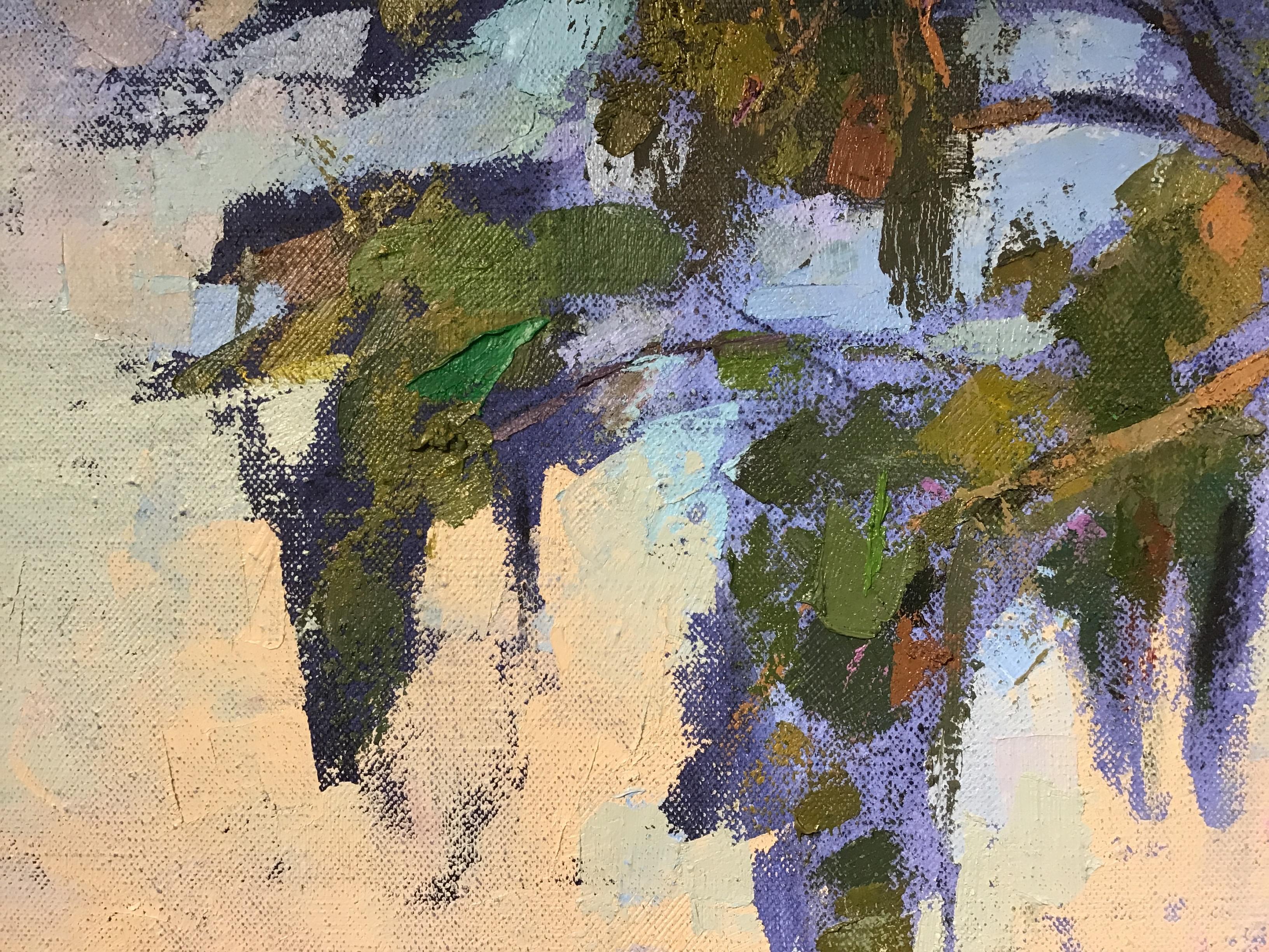 Larry Horowitz - "By The Inn" Oil Painting, Brown and Green tree with ...