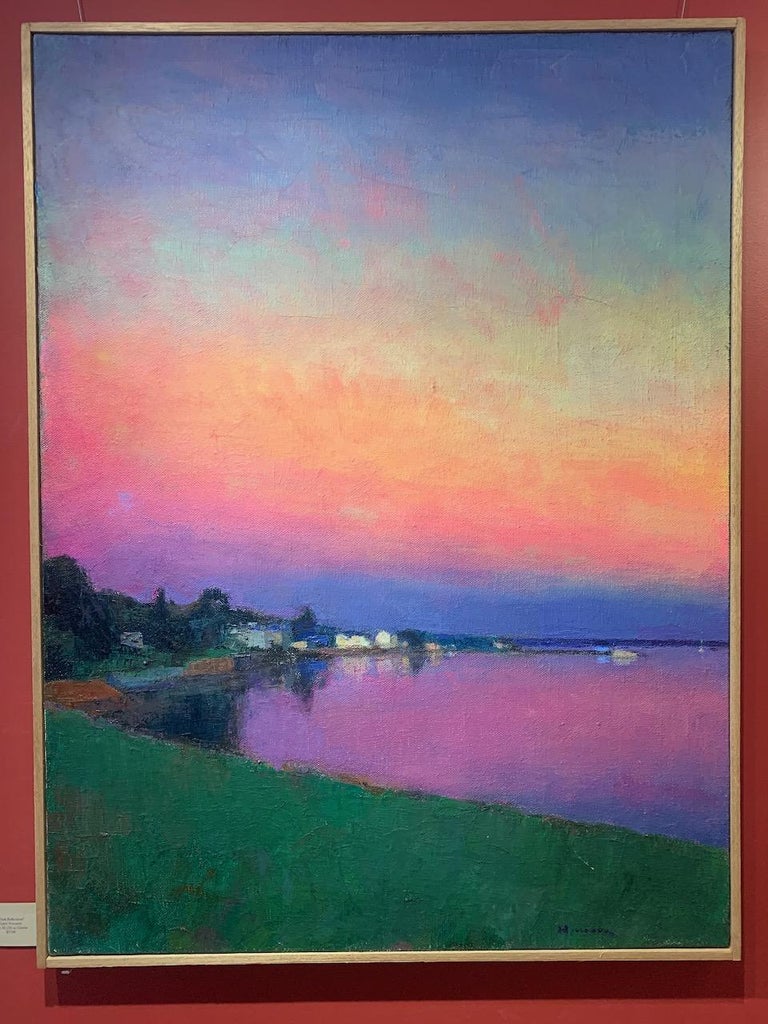 Larry Horowitz - "Dusk Reflections" oil painting of a vibrant pink ...