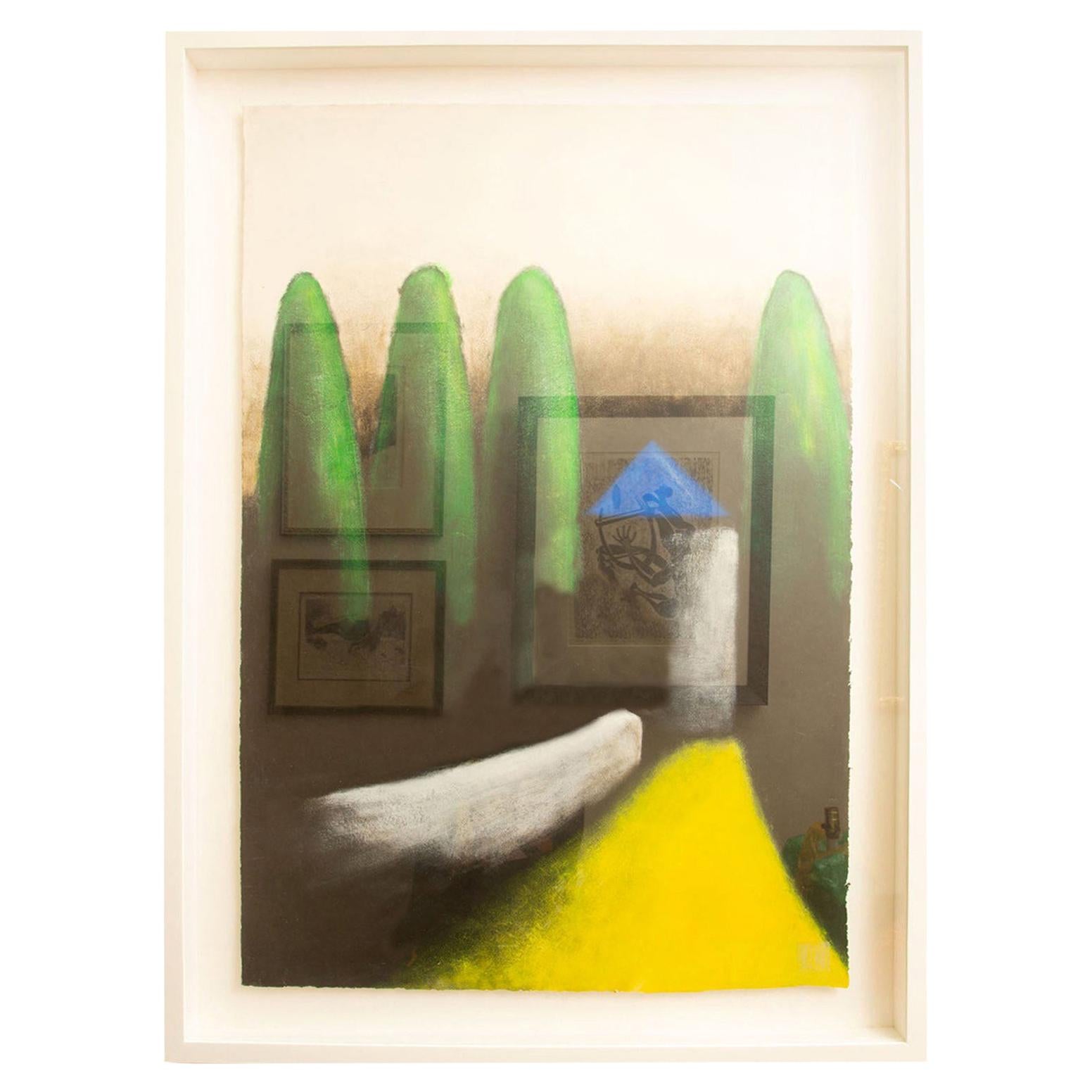Framed Tim Forcum Ink on Paper Yellow Abstract at 1stDibs