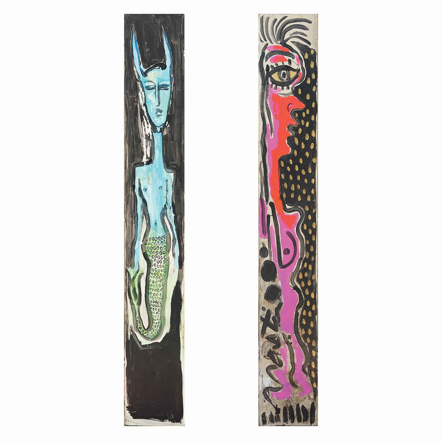 Larry Martin - Contemporary Abstract Blue Toned Portrait Painting of ...