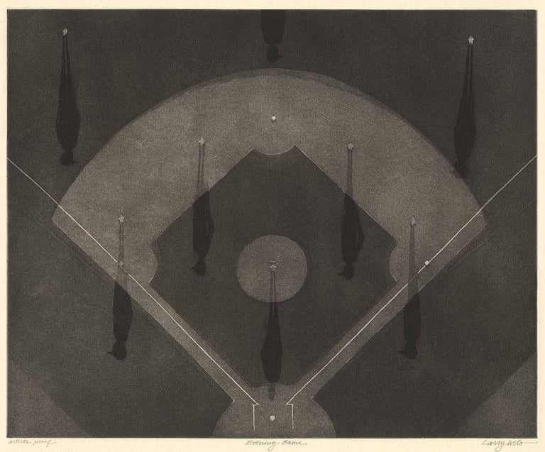 Larry Welo - Evening Game (aerial view of night baseball game with ...