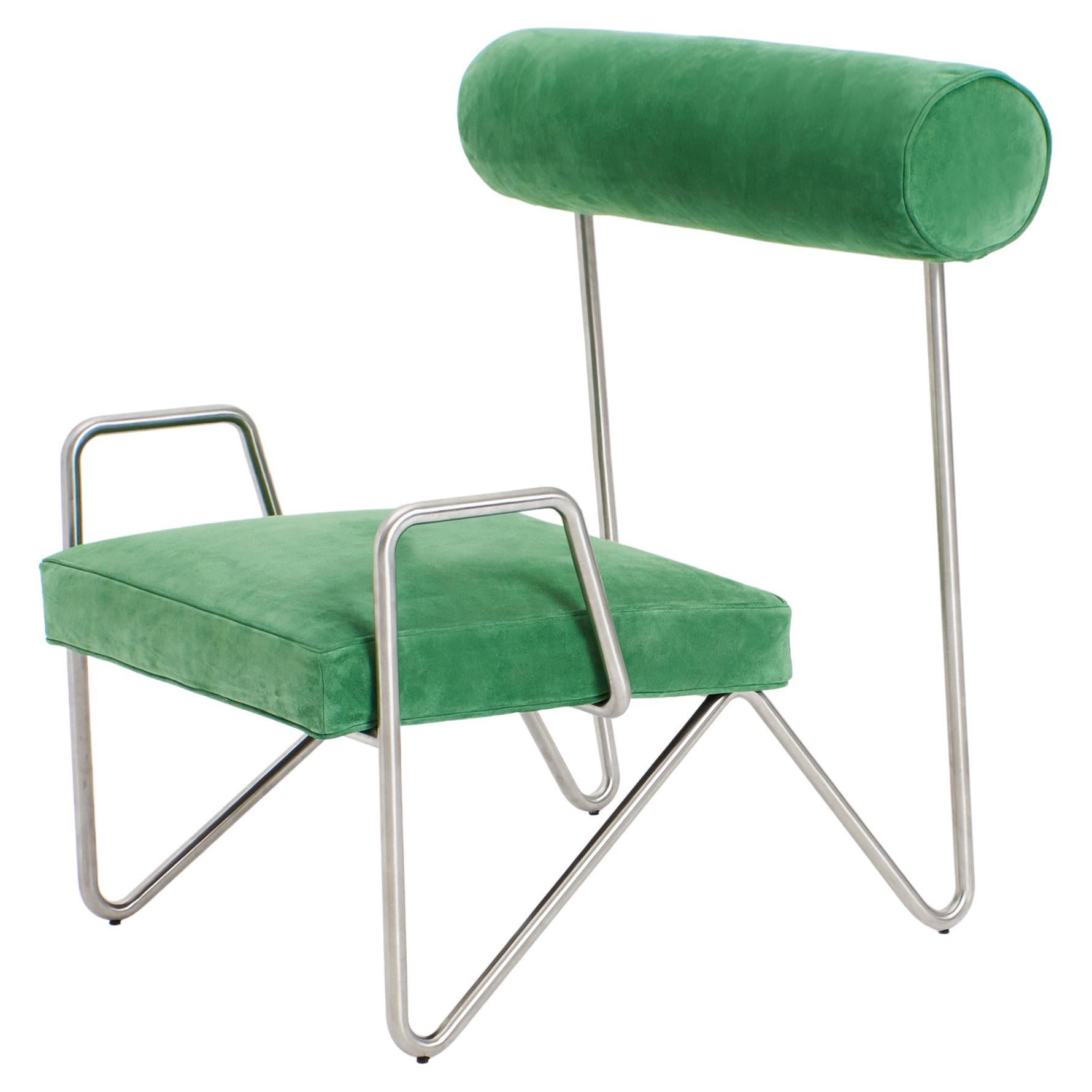 Larry's Lounge Chair in Green Suede For Sale at 1stDibs