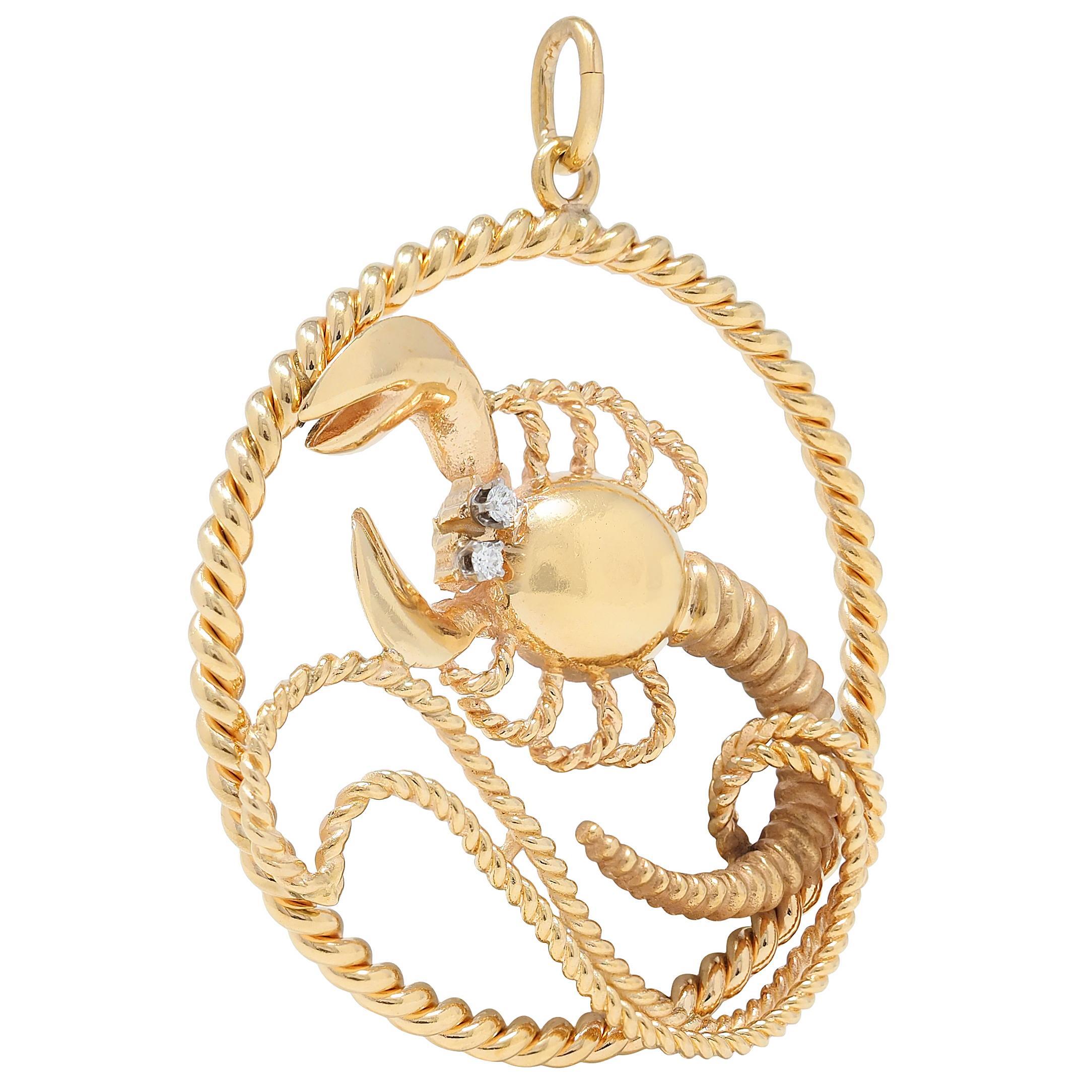 Larter and Sons 1950's Diamond 14 Karat Yellow Vintage Scorpio Zodiac ...
