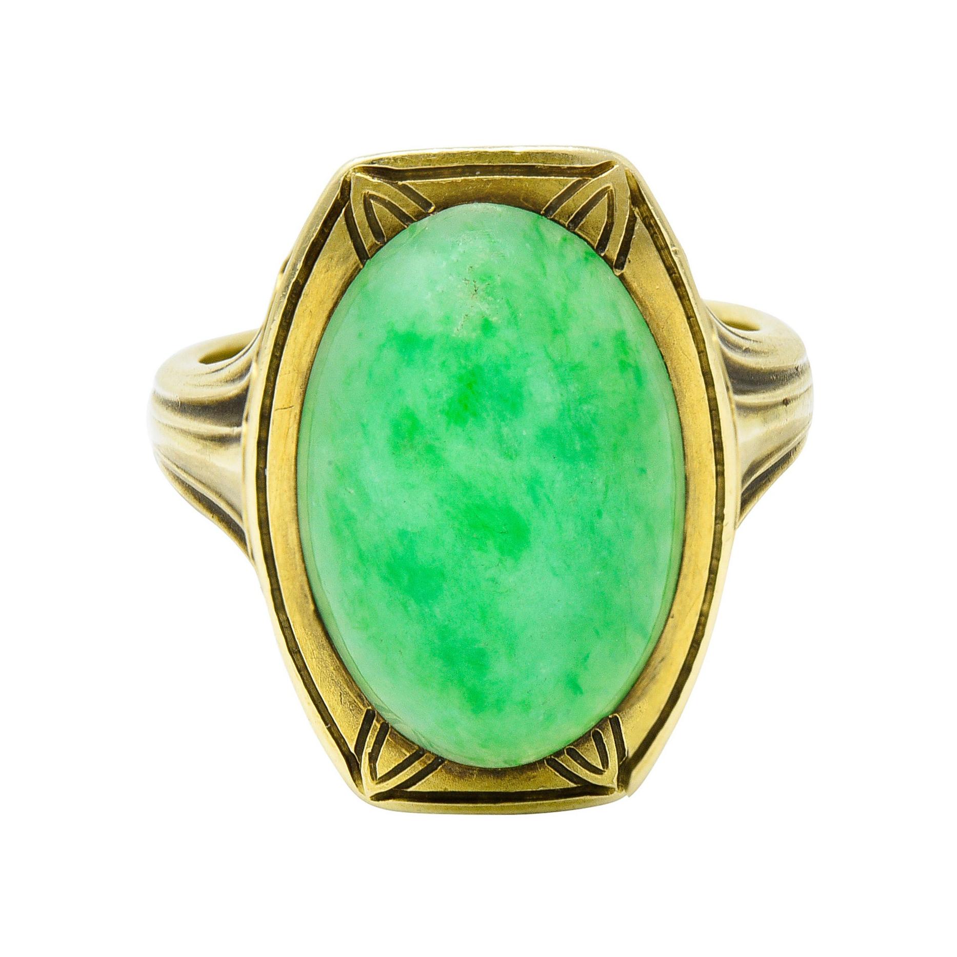 Art Deco Jadeite White Spinel Gold Ring For Sale at 1stDibs