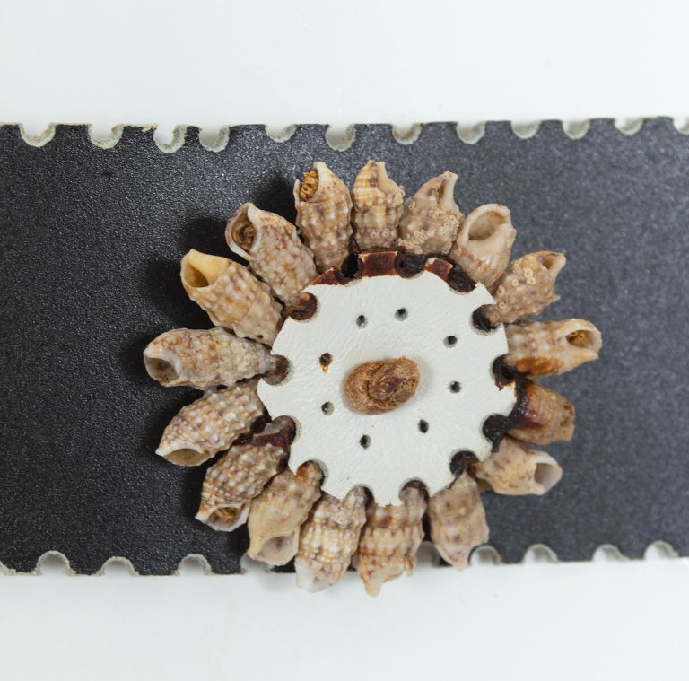 Laser Cut Black-Brown Leather Boho Seashell Medallion Novelty Belt – S ...