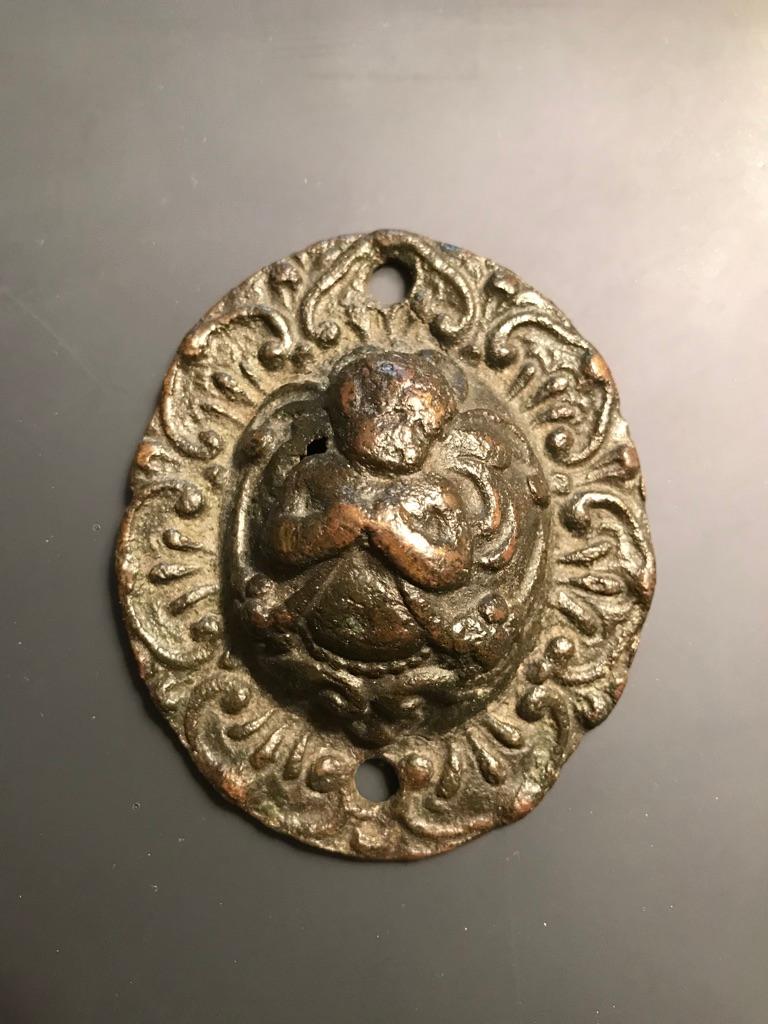 Late 16th Early 17th Century Italian Bronze Horse Bit Boss with Putto ...