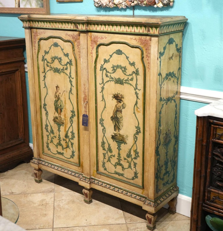 Late 17th C. Italian Romanticism Painted and Decorated Two Door Slender ...