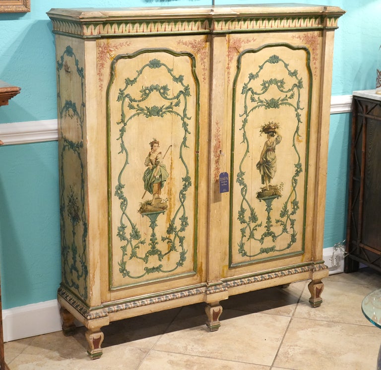 Late 17th C. Italian Romanticism Painted and Decorated Two Door Slender ...