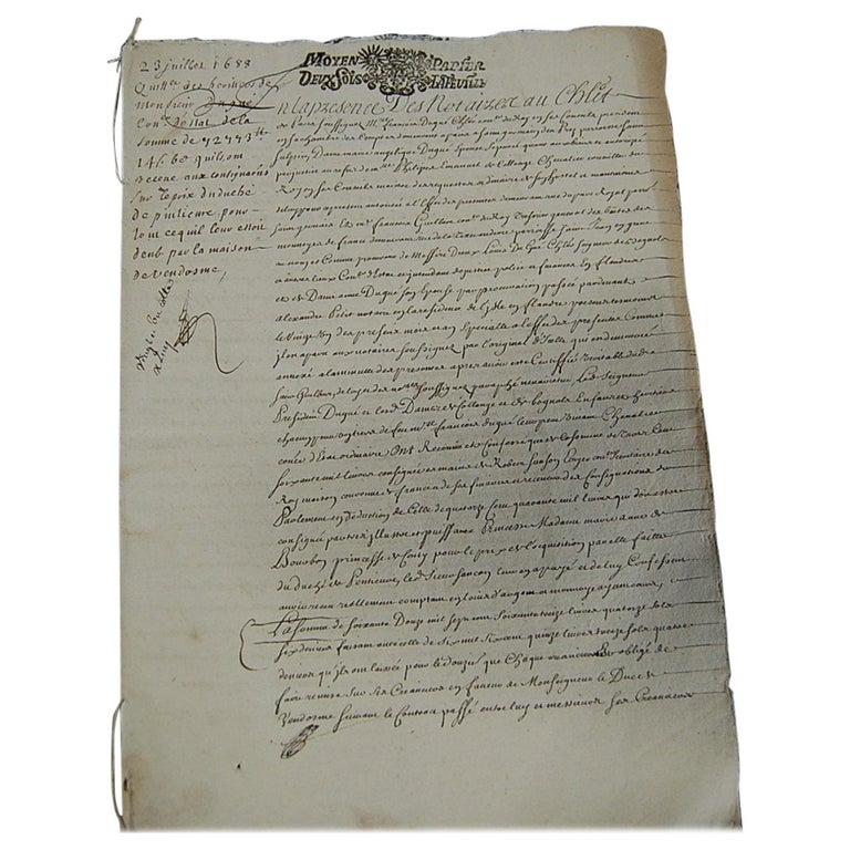 Late 17th Century French Legal Document For Sale at 1stDibs
