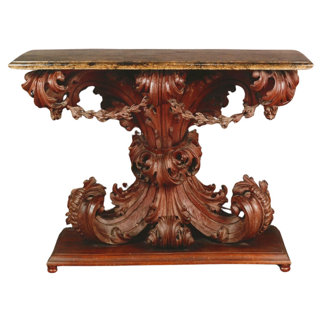 Late 17th Century Italy Walnut Carved Console with Leaves by Fantoni ...