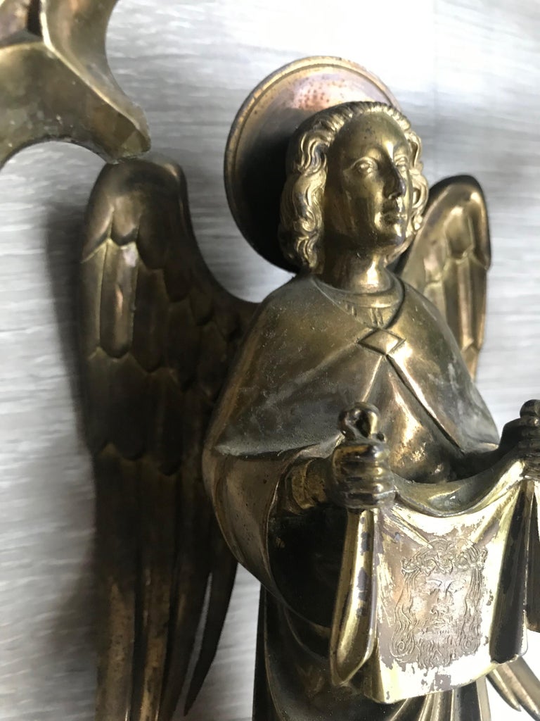Late 1800 Bronze Window Frame Winged Angel Sculpture Presenting ...