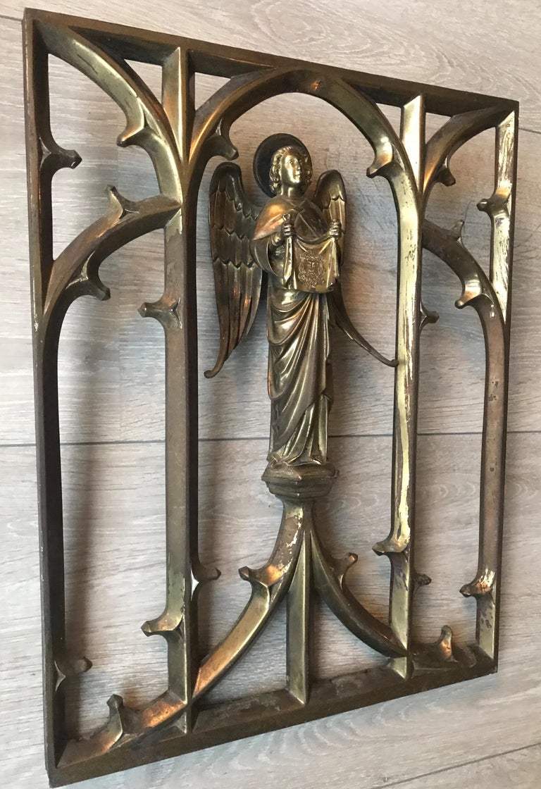 Late 1800 Bronze Window Frame Winged Angel Sculpture Presenting ...