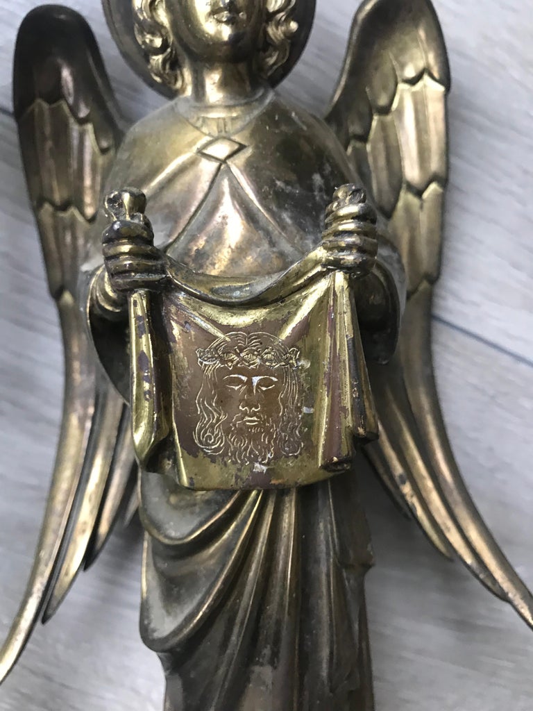 Late 1800 Bronze Window Frame Winged Angel Sculpture Presenting ...