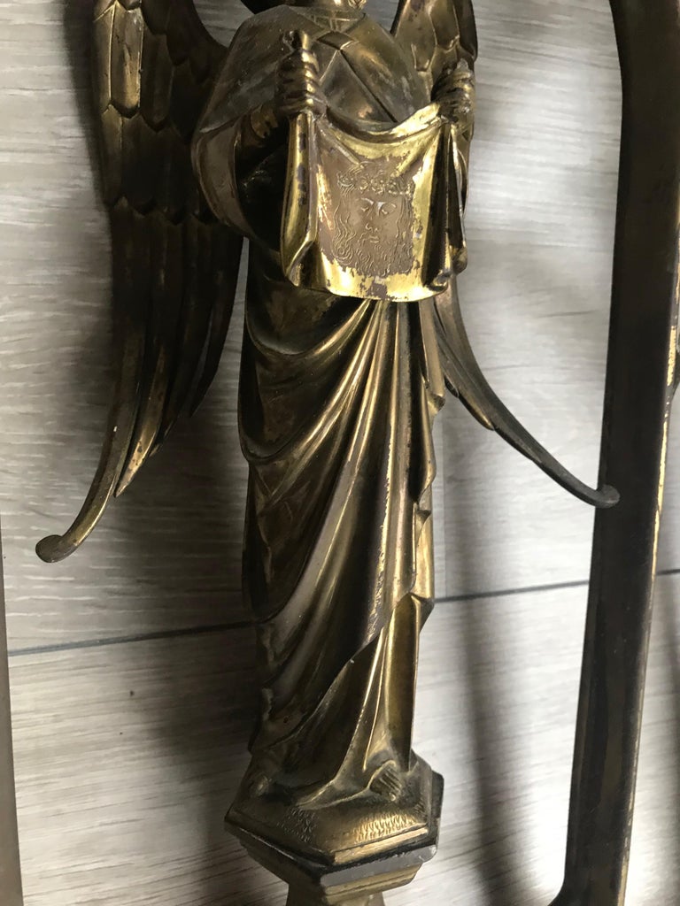 Late 1800 Bronze Window Frame Winged Angel Sculpture Presenting ...