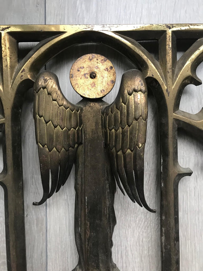 Late 1800 Bronze Window Frame Winged Angel Sculpture Presenting ...