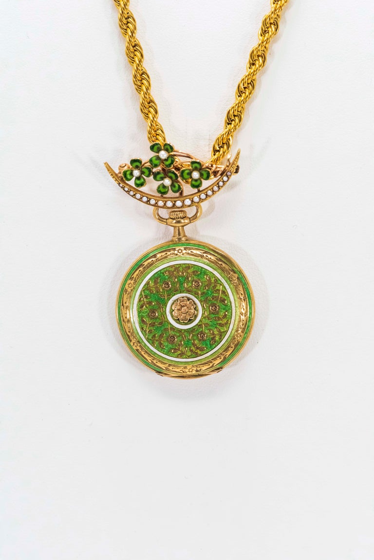 Late 1800s 18 Karat Longines Pearl Enamel Flower Lapel Pin Pendant ...