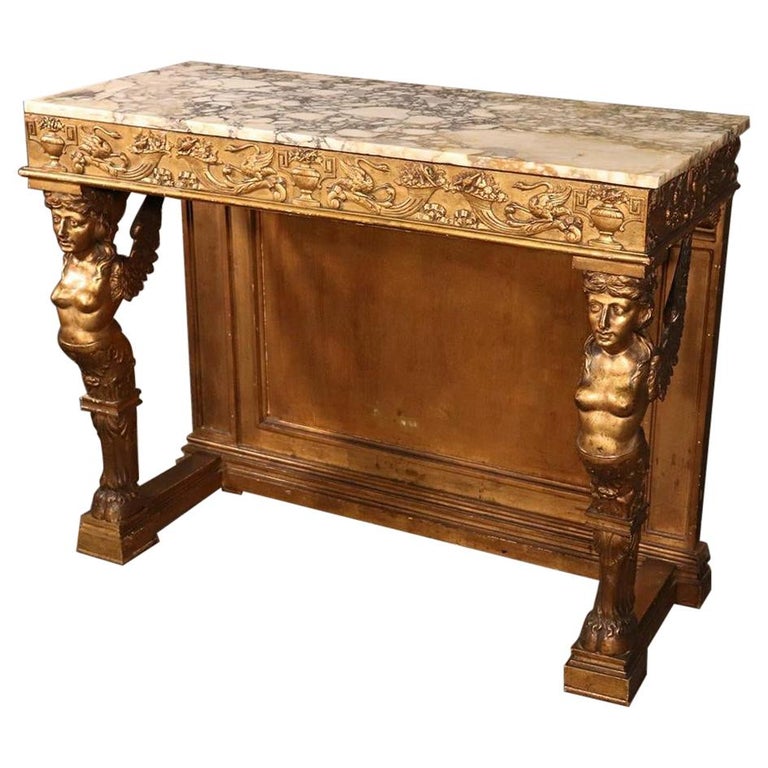 Late 1800s Era Egyptian Revival Gilded Carved Figural Marble-Top ...