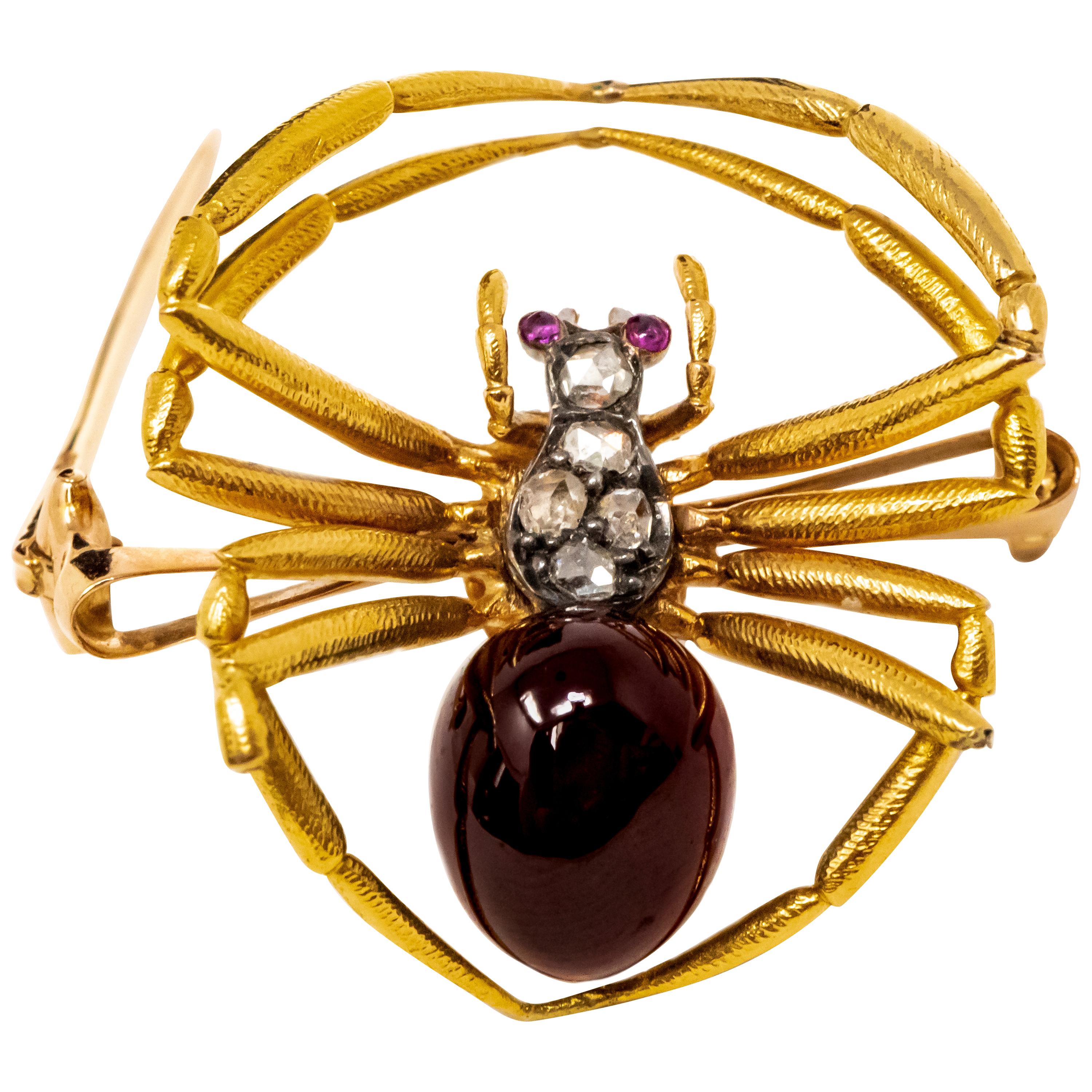 Late 1800s French 18kt Gold Diamond and Ruby Spider Brooch at 1stDibs ...