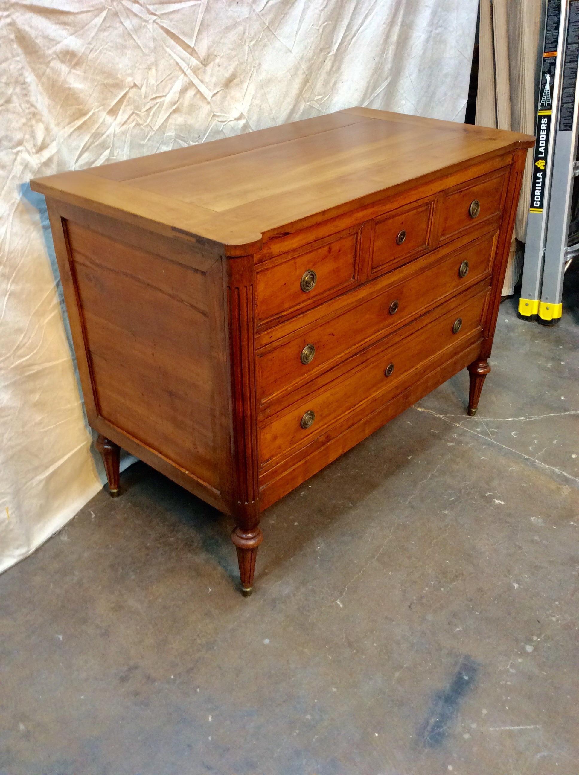 Late 1800s French Louis XVI Cherry Wood Chest of Drawers at 1stDibs