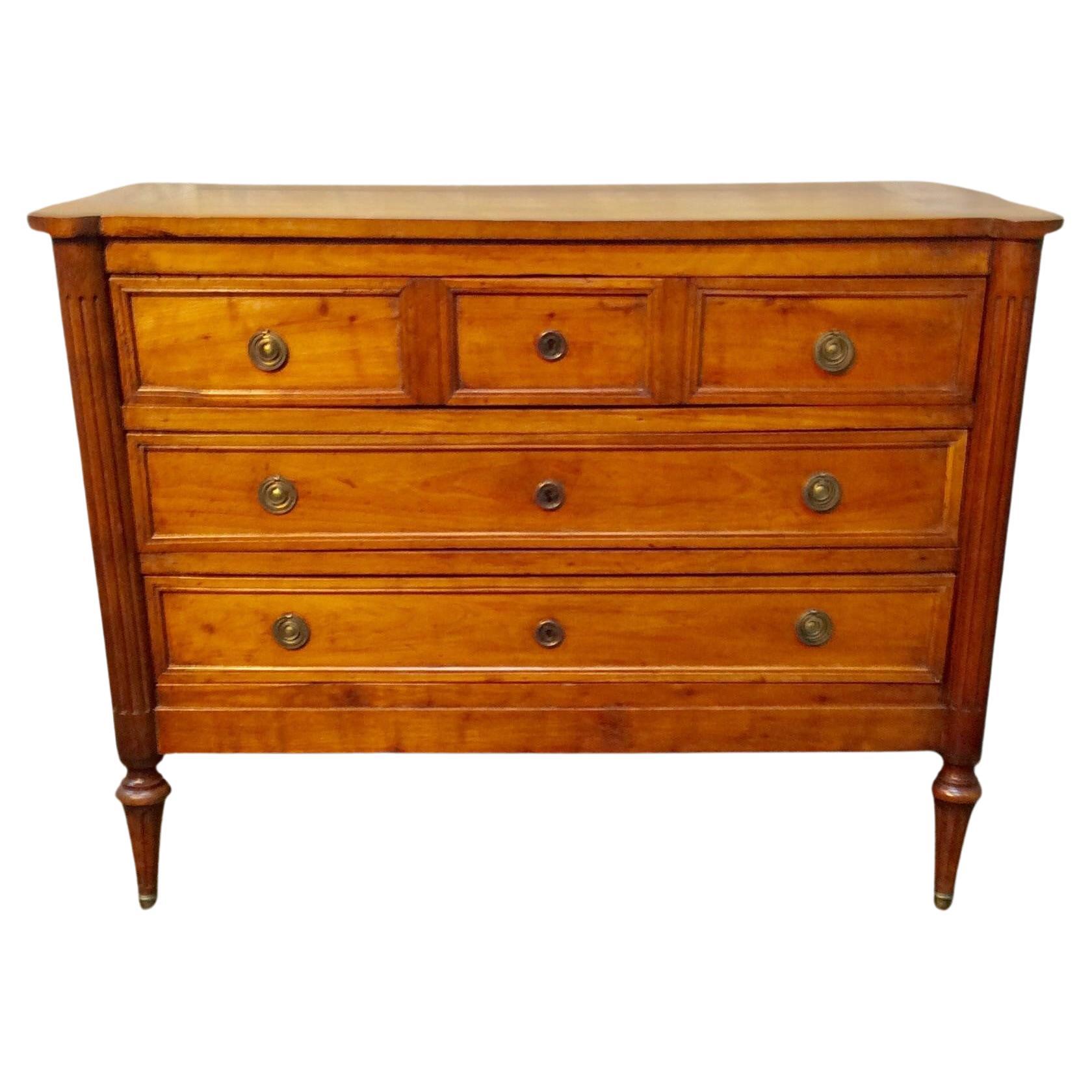 Late 1800s French Louis XVI Cherry Wood Chest of Drawers at 1stDibs