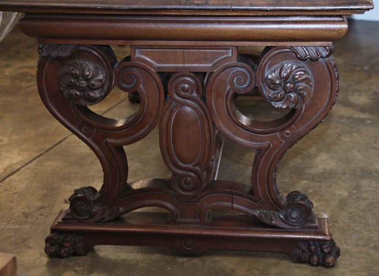 Late 1880s Dark Tone Ornate Hand Carved Wood Library Table by Rj Horner ...